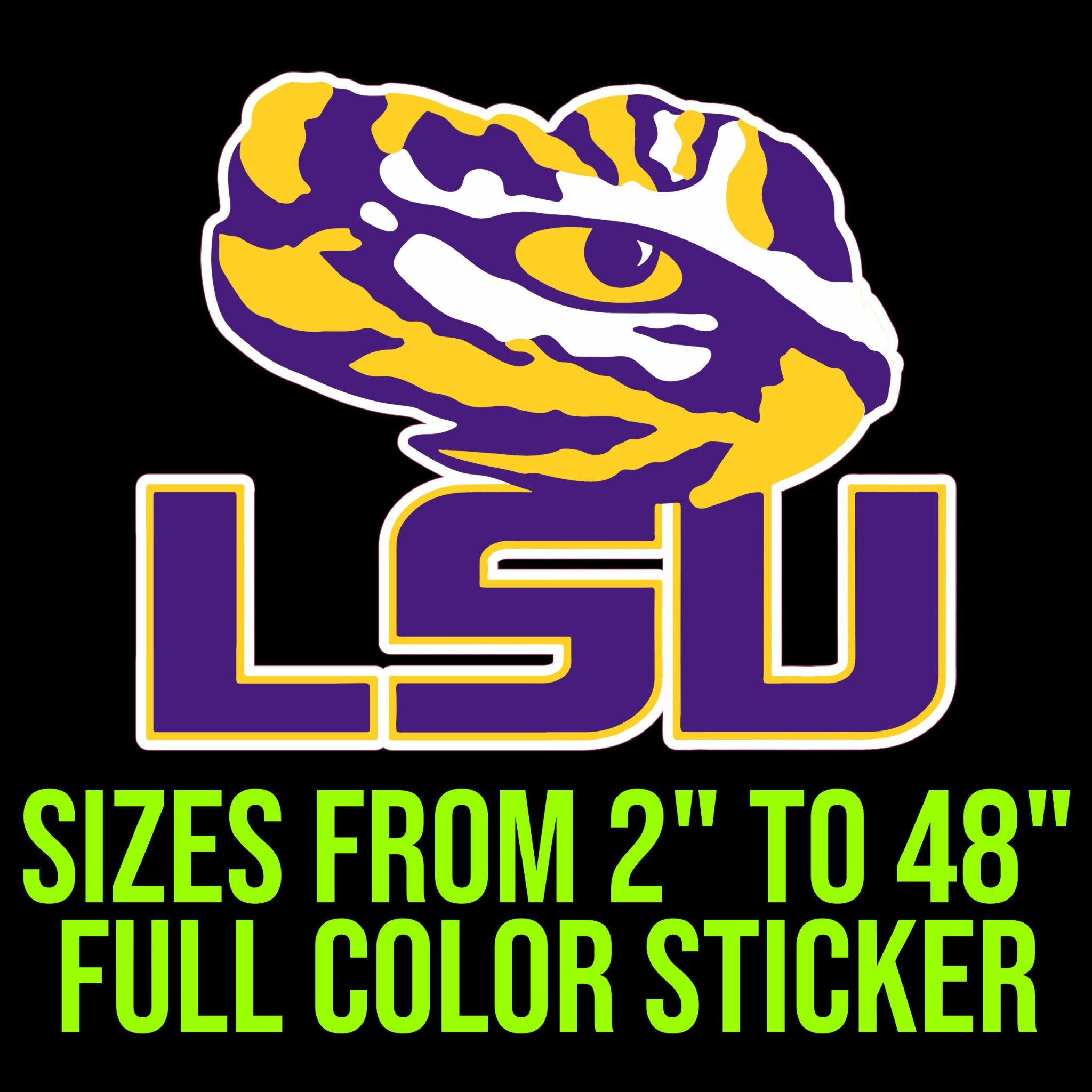 LSU Tigers Full Color Vinyl Decal – Custom Size – Sports Stickers USA