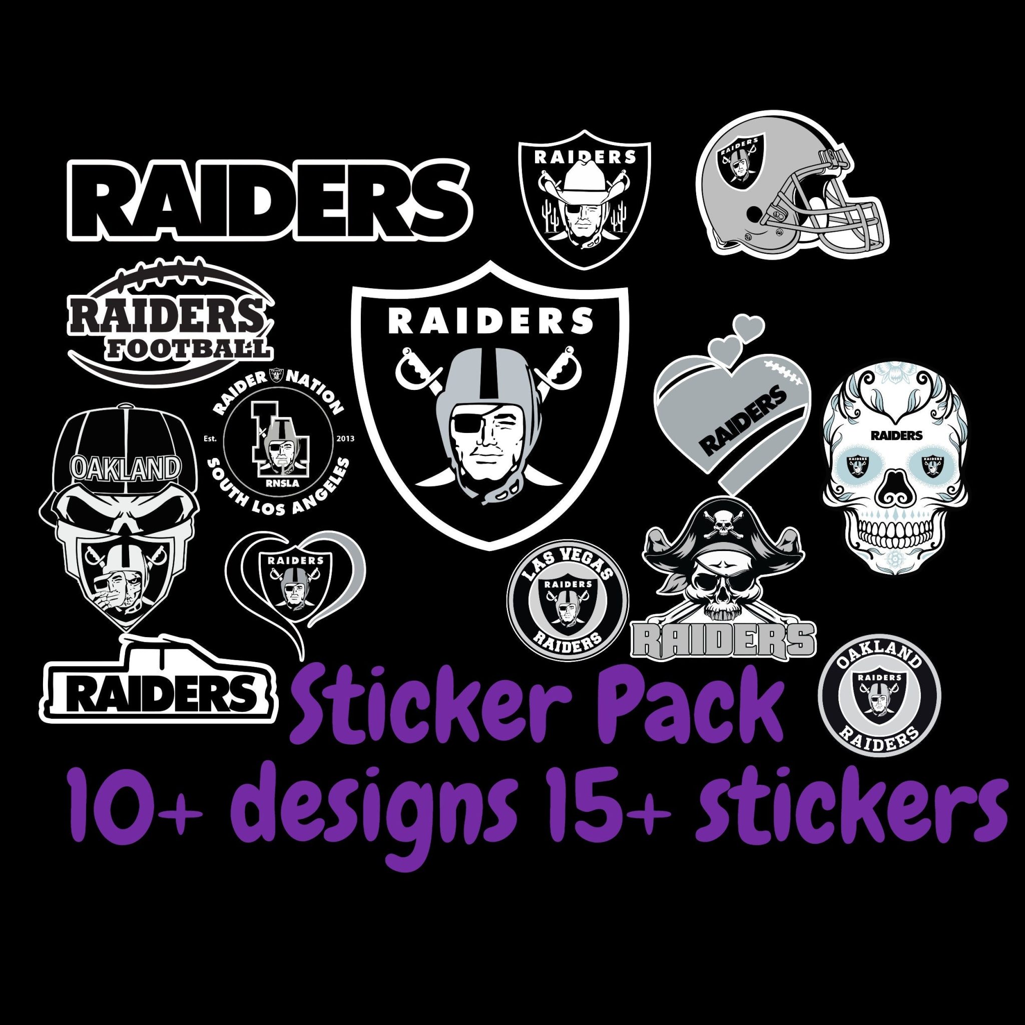 Las Vegas Raiders Sticker Pack; ; Laptop Decal ; Yeti Decal; Cell phone Decal; Vinyl Car Decal ...